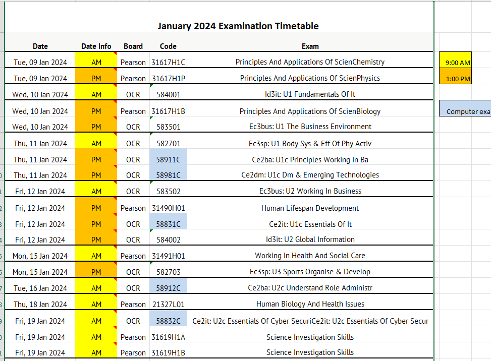 St John Bosco College - Exams Timetable